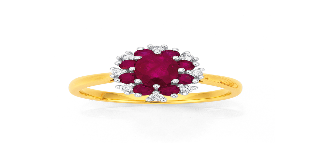 18ct Ruby & Diamond Ring Tdw=.15ct in Red | Stewart Dawsons