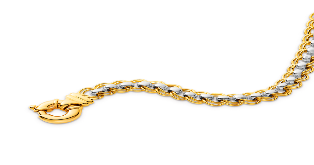 9ct 19cm Two Tone Double Rollo Bolt Ring Bracelet | Stewart Dawsons