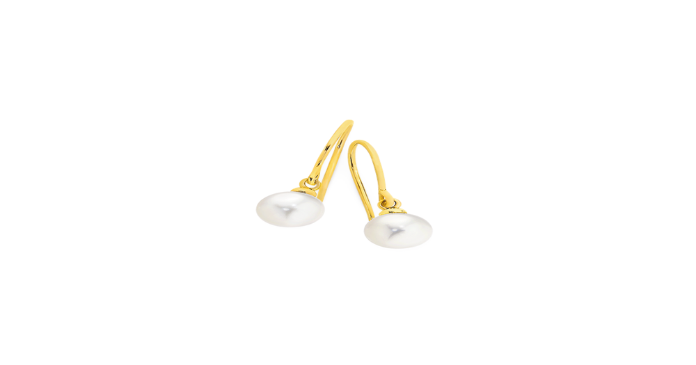 9ct, Cultured Freshwater Pearl Hook Earrings in White | Stewart Dawsons