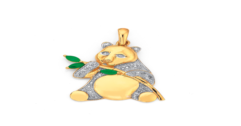 9ct, Emerald & Diamond Panda Pendant in Green | Stewart Dawsons