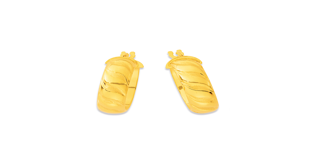 9ct Gold 15mm Polished & Satin Swirl Patt Half Round Hoops | Stewart ...