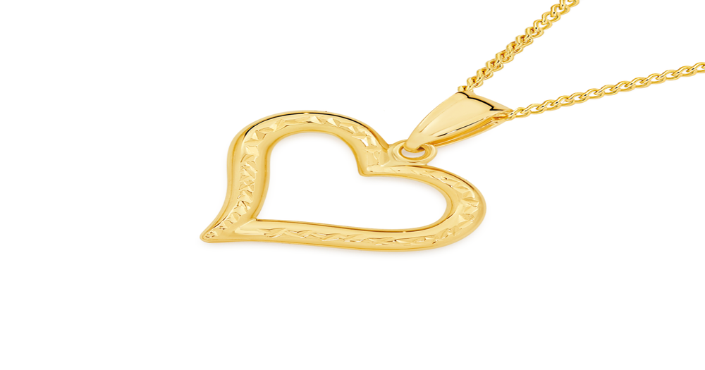 9ct Gold Hollow Diamond-cut Heart Pendant | Stewart Dawsons