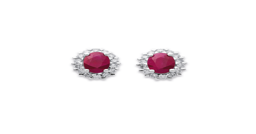 9ct, Natural Ruby & Diamond Earrings Tdw=.25ct in Red | Stewart Dawsons
