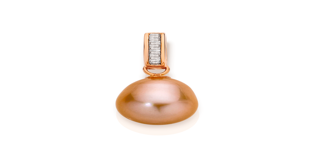 9ct Rose Gold, Pink Cultured Freshwater Pearl & Diamond Pendant in Pink ...