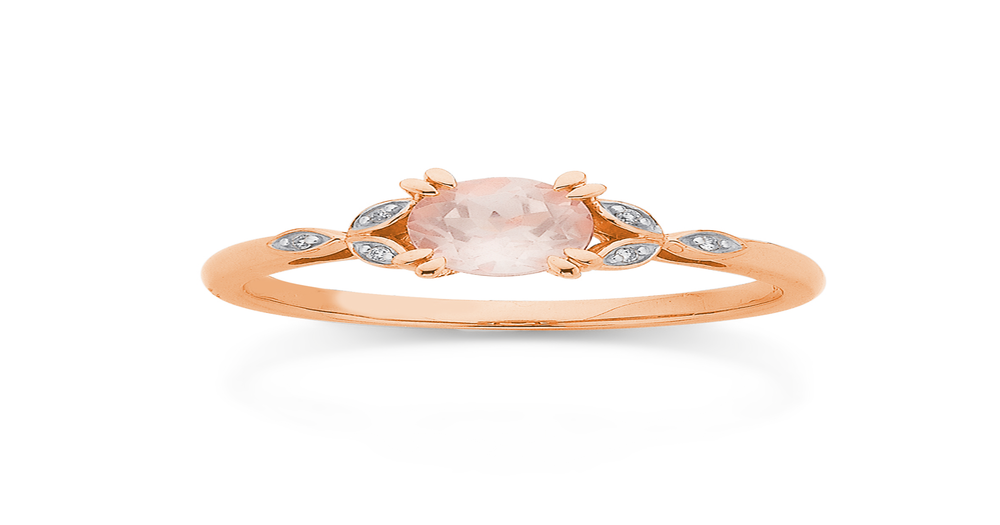 9ct Rose Gold, Rose Quartz & Diamond Ring in Pink | Stewart Dawsons