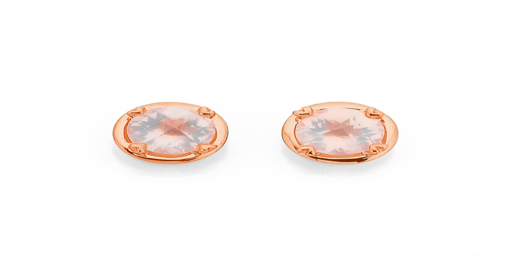 9ct Rose Gold, Rose Quartz Studs in Pink | Stewart Dawsons