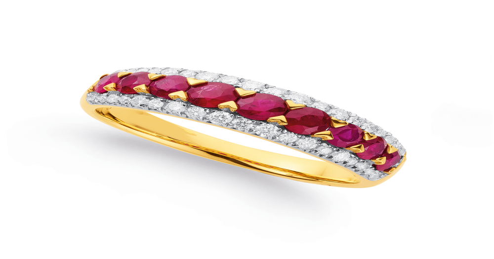 9ct, Ruby & Diamond Band Tdw=.25ct in Red | Stewart Dawsons