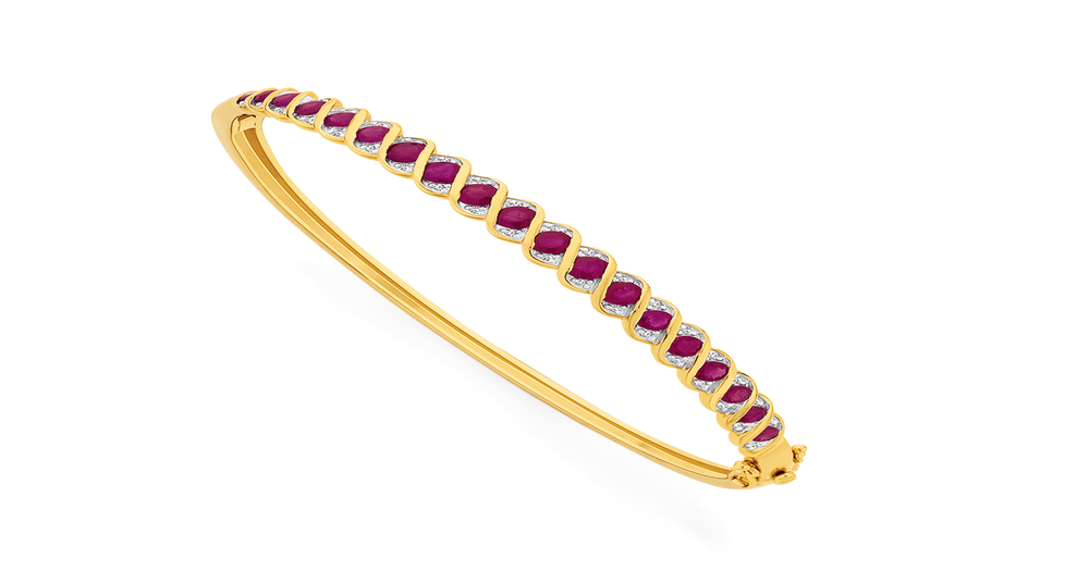 9ct, Ruby & Diamond Bangle in Red | Stewart Dawsons