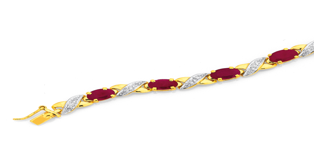 9ct, Ruby & Diamond Bracelet Tdw=.16ct in Red | Stewart Dawsons