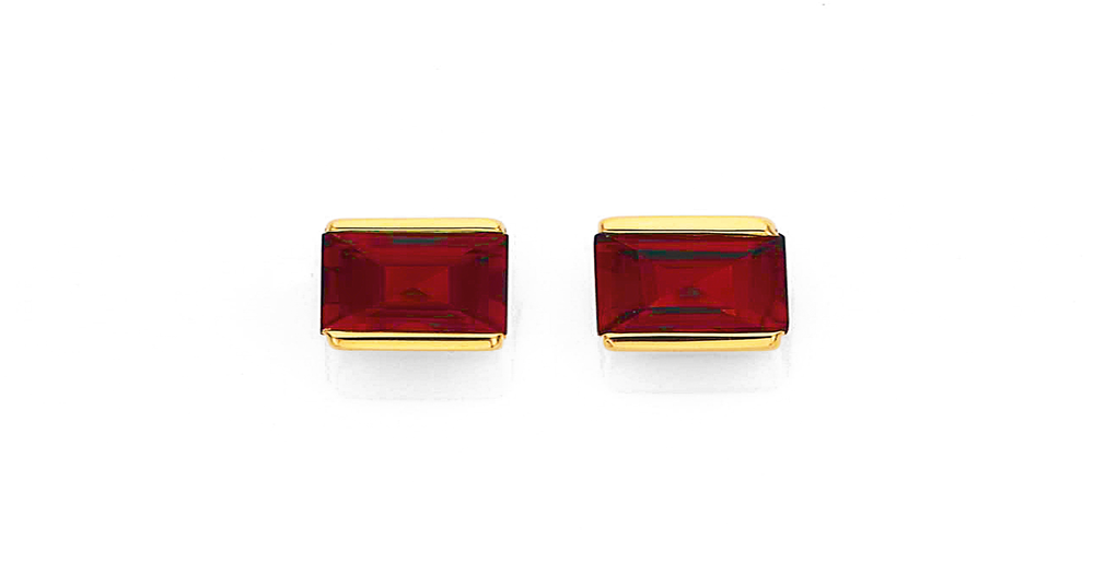 9ct, Square Garnet With Gold Caps Studs in Red | Stewart Dawsons