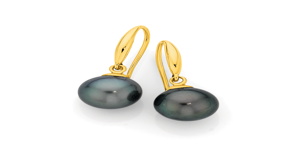 9ct, Tahitian Pearl Drop Earrings in Grey | Stewart Dawsons