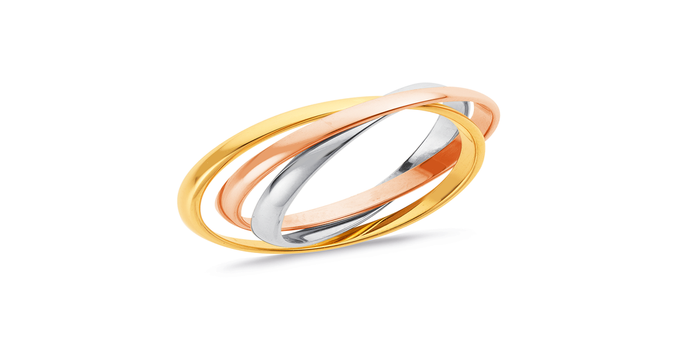 9ct Tri Tone, Interlocking Ring | Stewart Dawsons