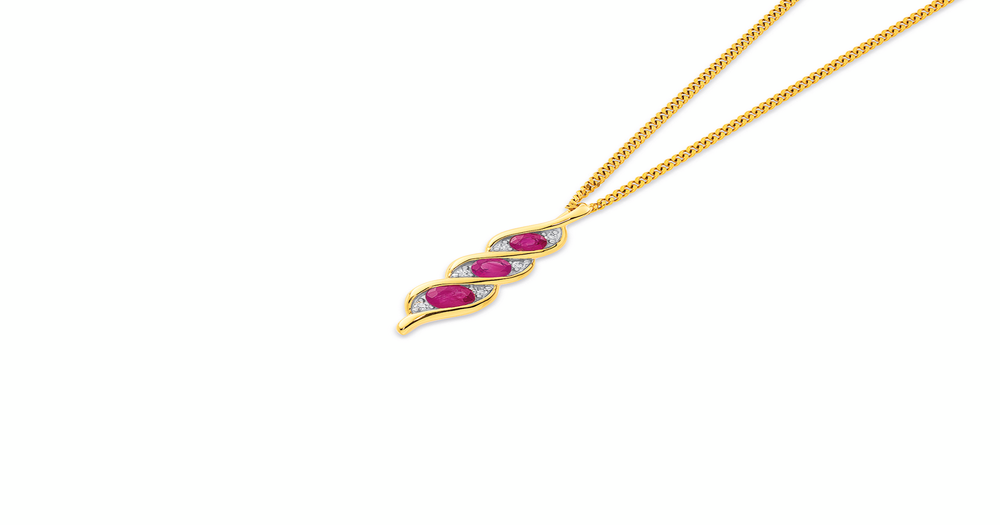 9ct, Twist Ruby And Diamond Pendant in Red | Stewart Dawsons