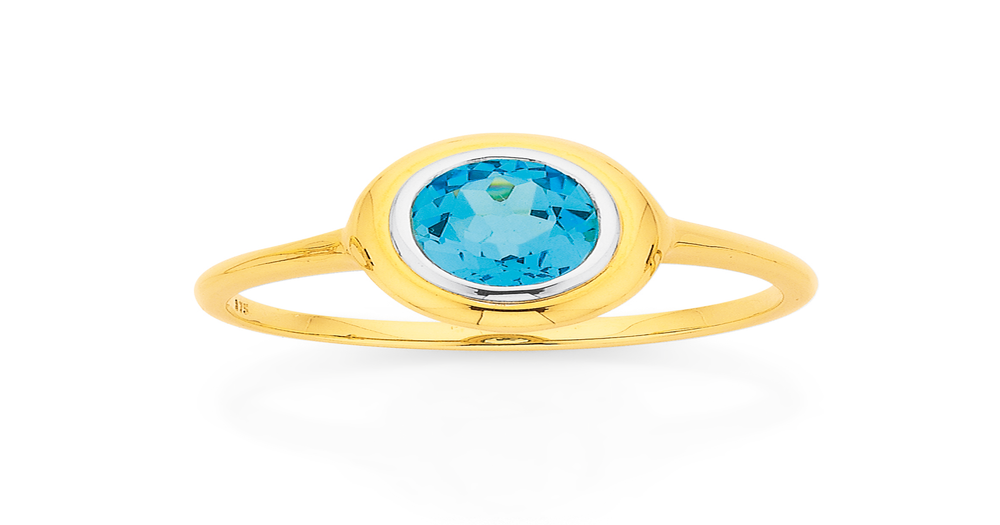9ct Two Tone, Swiss Blue Topaz Ring in Blue | Stewart Dawsons