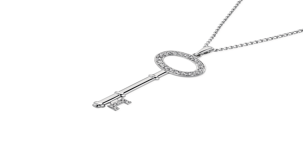 9ct White Gold Diamond Key Pendant | Stewart Dawsons