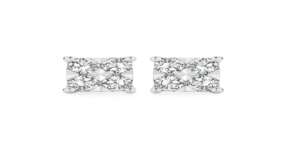 9ct White Gold, Diamond Square Shape Stud Earrings | Stewart Dawsons