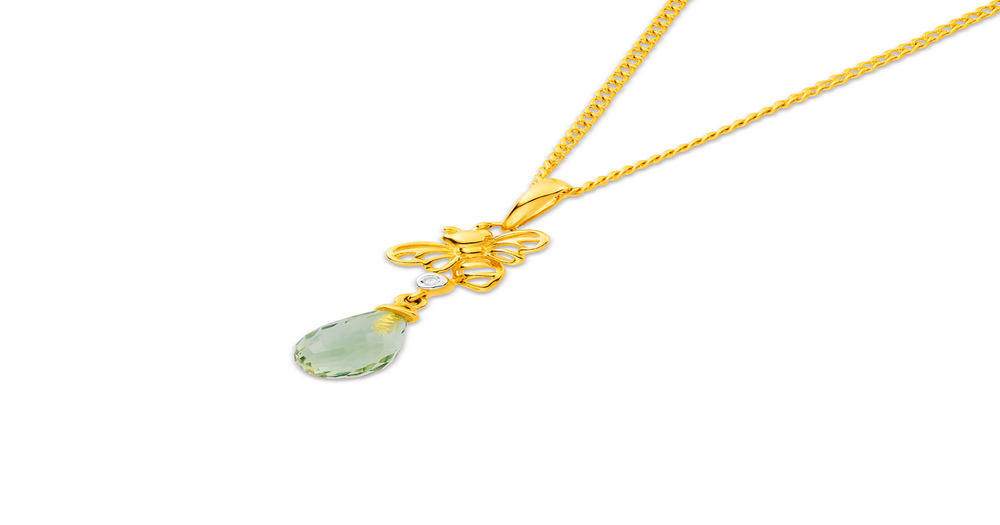 Eliza Bloom, 9ct Green Quarts & Diamond Bee Pendant in Green | Stewart ...