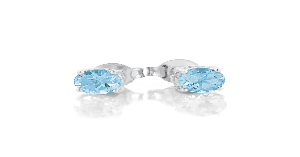 Sterling Silver Blue Topaz Studs in Blue | Stewart Dawsons