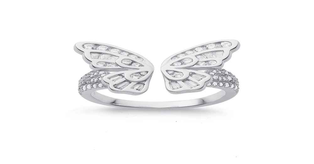 Sterling Silver Cubic Zirconia Butterfly Wing Ring in White | Stewart ...